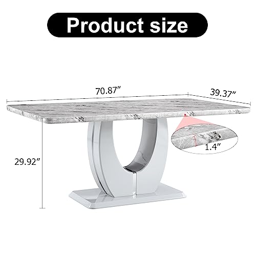 Goderfuu Marble Dining Table for 8 People - 71 inch Modern Kitchen Dining Room Table with Grey U-Base, Faux Marble Dining Table Pedestal Table Dinner Table, Large Marble Table for Dining Room