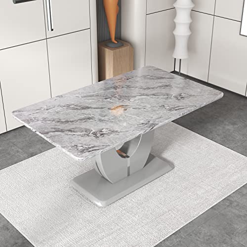 Goderfuu Marble Dining Table for 8 People - 71 inch Modern Kitchen Dining Room Table with Grey U-Base, Faux Marble Dining Table Pedestal Table Dinner Table, Large Marble Table for Dining Room