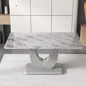 Goderfuu Marble Dining Table for 8 People - 71 inch Modern Kitchen Dining Room Table with Grey U-Base, Faux Marble Dining Table Pedestal Table Dinner Table, Large Marble Table for Dining Room