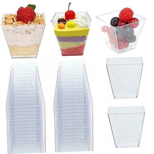 HAKIDZEL 50PCS mini appetizer cups clear cups for party square parfait appetizer cups square tumbler cups disposable snack bowl clear dessert cup mini plastic containers tableware ice cream