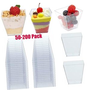 HAKIDZEL 50PCS mini appetizer cups clear cups for party square parfait appetizer cups square tumbler cups disposable snack bowl clear dessert cup mini plastic containers tableware ice cream