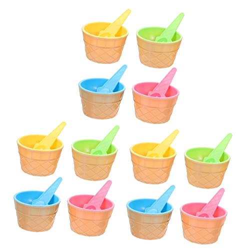 Healeved 12 Sets ice cream cup sundae bowls cute Cupcake Cups dessert cup with scoop reusable dessert bowls ice cream dishes salad bowl ice cream party favors child pp paper cup soup bowl