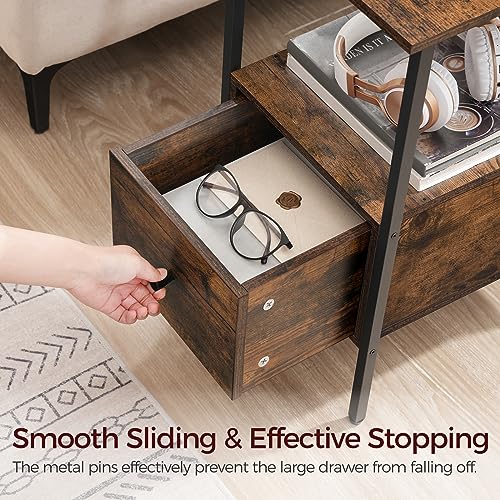 MAHANCRIS 2 End Table with Charging Station, Side Table with Imitation Rattan Drawer, 17.3-Inch Bedside Table with Wooden Drawer, Stable Beside Table, Narrow Side Table for Bedroom ETHR44E01-ETHB73E01