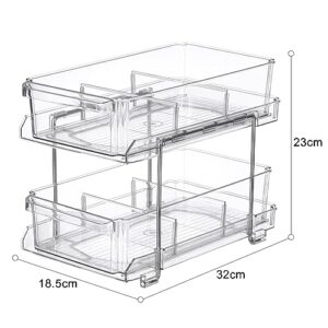 Frogued Multi-functional Storage Rack 2 Tier Clear Plastic Heavy Duty Large Capacity Bathroom Kitchen Countertop Under Sink Sliding