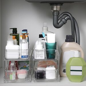 Frogued Multi-functional Storage Rack 2 Tier Clear Plastic Heavy Duty Large Capacity Bathroom Kitchen Countertop Under Sink Sliding