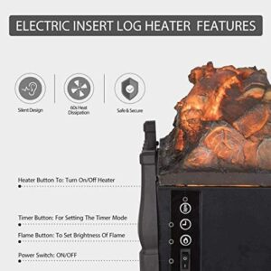 Realistic Fireplace Flame Electric Insert Log Heater Insert Wood Fire 110V Electric Fireplace Ember Bed Fan Heater w/t Infrared Remote Black Unit Cozy Warm Comfort Energy Efficient Home Bedroom QZPUSA