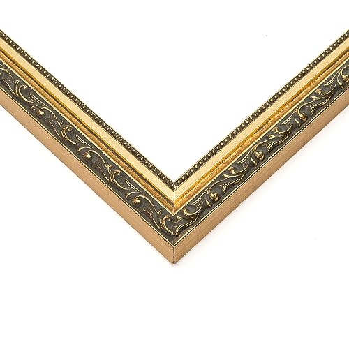 6x24 Frame Black & Gold Solid Wood Picture Frame Width 1.125 Inches | Interior Frame Depth 0.375 Inches | Broderick Traditional Photo Frame Complete with UV Acrylic, Foam Board Backing & Hanging