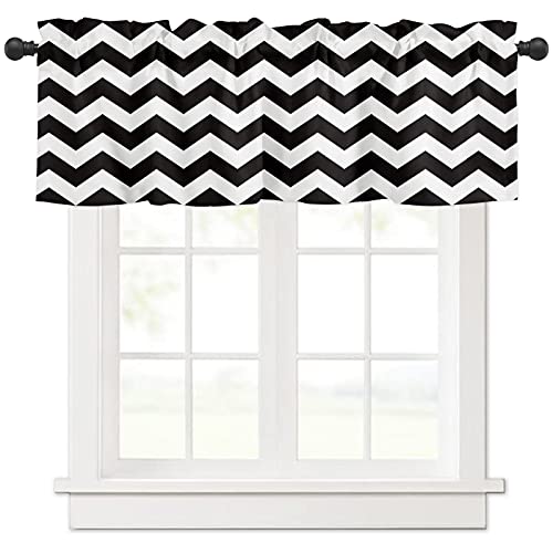 Artwork Store Curtain Valance for Window Kitchen Decor, Simple Chevron Black and White Zig Zag 54" x 18" Window Treatment Curtains Topper Rod Pocket Valances for Living Room Valance Curtains 1 Panel