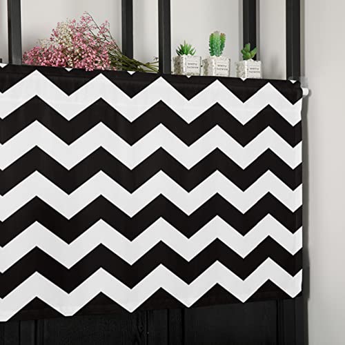 Artwork Store Curtain Valance for Window Kitchen Decor, Simple Chevron Black and White Zig Zag 54" x 18" Window Treatment Curtains Topper Rod Pocket Valances for Living Room Valance Curtains 1 Panel