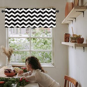 Artwork Store Curtain Valance for Window Kitchen Decor, Simple Chevron Black and White Zig Zag 54" x 18" Window Treatment Curtains Topper Rod Pocket Valances for Living Room Valance Curtains 1 Panel