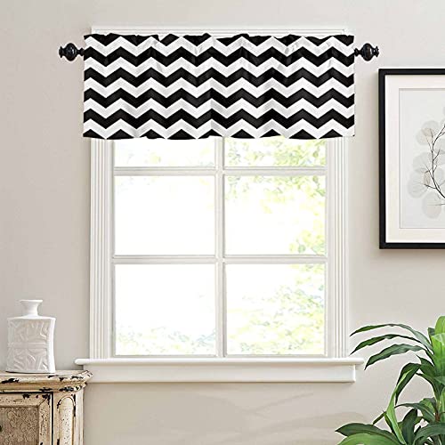 Artwork Store Curtain Valance for Window Kitchen Decor, Simple Chevron Black and White Zig Zag 54" x 18" Window Treatment Curtains Topper Rod Pocket Valances for Living Room Valance Curtains 1 Panel