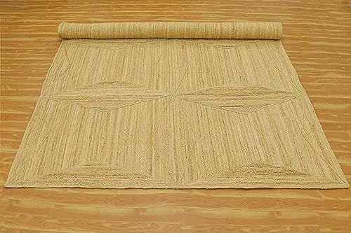 CASAVANI Collection Rectangular Area Rug - 4x6 Ft' Beige Braided Jute Rug Geometric Kilim Rug Indoor Outdoor Use Carpet Flatweave Rugs for Bedroom Dining Room Living Room