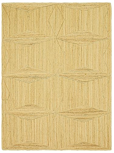 CASAVANI Collection Rectangular Area Rug - 4x6 Ft' Beige Braided Jute Rug Geometric Kilim Rug Indoor Outdoor Use Carpet Flatweave Rugs for Bedroom Dining Room Living Room