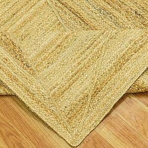 CASAVANI Collection Rectangular Area Rug - 4x6 Ft' Beige Braided Jute Rug Geometric Kilim Rug Indoor Outdoor Use Carpet Flatweave Rugs for Bedroom Dining Room Living Room