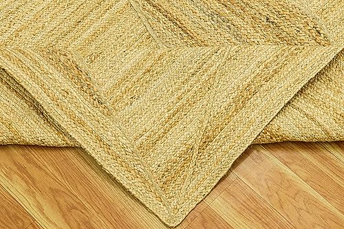 CASAVANI Collection Rectangular Area Rug - 4x6 Ft' Beige Braided Jute Rug Geometric Kilim Rug Indoor Outdoor Use Carpet Flatweave Rugs for Bedroom Dining Room Living Room