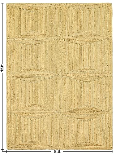 CASAVANI Collection Rectangular Area Rug - 4x6 Ft' Beige Braided Jute Rug Geometric Kilim Rug Indoor Outdoor Use Carpet Flatweave Rugs for Bedroom Dining Room Living Room