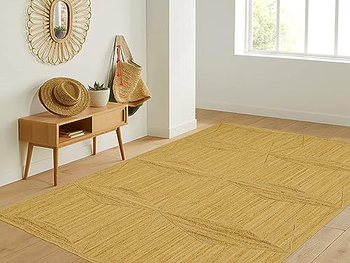 CASAVANI Collection Rectangular Area Rug - 4x6 Ft' Beige Braided Jute Rug Geometric Kilim Rug Indoor Outdoor Use Carpet Flatweave Rugs for Bedroom Dining Room Living Room