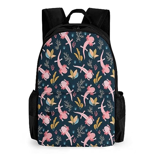 Cute Swimming Axolotl Vector Pattern Laptop Backpack for Men Women Shoulder Bag Business Work Bag Travel Casual Daypacks