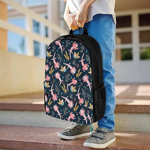 Cute Swimming Axolotl Vector Pattern Laptop Backpack for Men Women Shoulder Bag Business Work Bag Travel Casual Daypacks