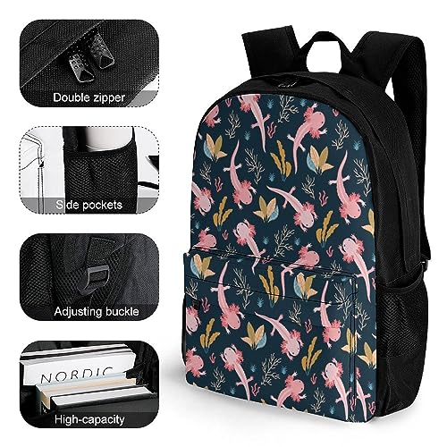 Cute Swimming Axolotl Vector Pattern Laptop Backpack for Men Women Shoulder Bag Business Work Bag Travel Casual Daypacks