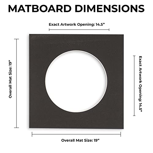 19x19 Mat Bevel Cut for 15x15 Photos - Precut Black Circle Shaped Photo Mat Board Opening - Acid Free Matte to Protect Your Pictures - Bevel Cut for Family Photos, Pack of 1 Matboard Show Kit With