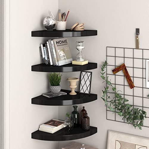 DYRJDJWIDHW Floating Corner Shelves 4 pcs Bookshelf for Bedroom,Shelves,Wood Bookcase,Suitable for Bedroom, Office, Living Room, Study,Black 13.8"x13.8"x1.5" MDF