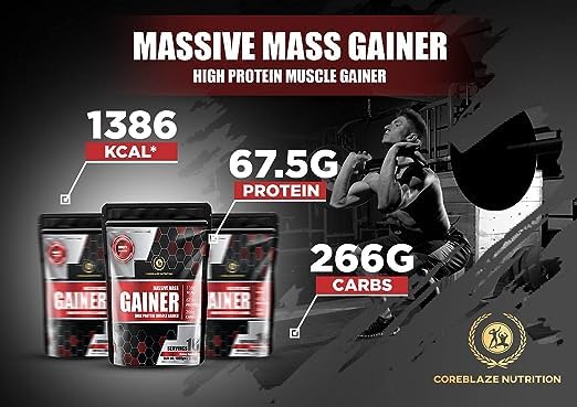 Massive Mass Gainer - 1.9 LBS - (1kg) - Chocolate Flavor - Solid (Muscle & Mass GAIN) (Pack of 1)