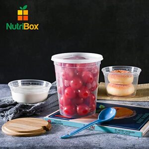 NutriBox [44 Pack] Three Sizes Food Storage Plastic Deli Containers with Airtight Lids 8 oz, 16 oz, 32 oz, BPA Free, Reusable, Microwaveable, Dishwasher, Freezer Round Clear Takeout Containers