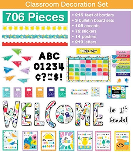 Carson Dellosa Happy Place Classroom Bright Classroom Decor Bundle, Classroom Calendar & Welcome Bulletin Board, Bulletin Board Letters, Classroom Decor Set, Motivational Poster Set (706 pc)