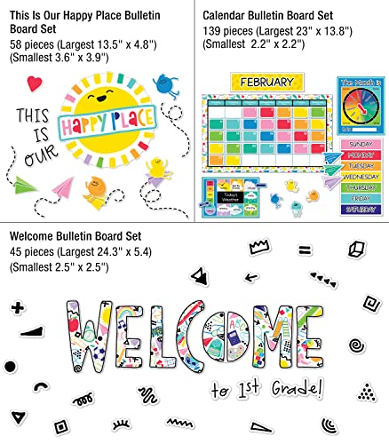 Carson Dellosa Happy Place Classroom Bright Classroom Decor Bundle, Classroom Calendar & Welcome Bulletin Board, Bulletin Board Letters, Classroom Decor Set, Motivational Poster Set (706 pc)