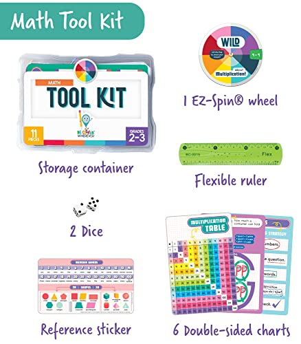 Be Clever Wherever Grade 3 Math Kit, 2nd & 3rd Grade Math Tool Kit, Word Problem Strategies, Intro To Multiplication, and Intro to Fractions Math Reference Books (14 Pc)