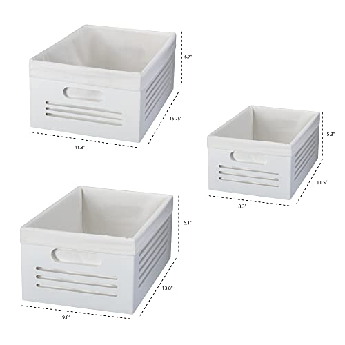 Creative Scents Wooden Crates for Storage - Set Of 3 Sizes Nesting Wood Crates with Removable Fabric Liner, Cutout Handles and Breathable Holes - The Best Sizes Chosen for Home Storage Bins (White)