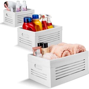 Creative Scents Wooden Crates for Storage - Set Of 3 Sizes Nesting Wood Crates with Removable Fabric Liner, Cutout Handles and Breathable Holes - The Best Sizes Chosen for Home Storage Bins (White)