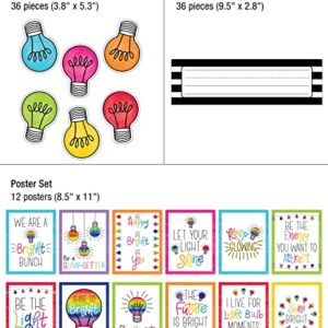 Schoolgirl Style Light Bulb Moments Classroom Decor Bundle, Classroom Calendar, Growth Mindset Bulletin Board Sets, Bulletin Board Border, Cutouts, Nameplates, Motivational Poster Pack (588 pc)