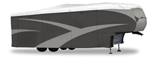 adco 36858 designer series olefin hd fifth wheel trailer cover 40' 1" - 43', gray/white