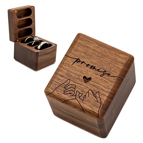 MUUJEE Pinky Promise 3 Slot Ring Box - Engraved Triple Wooden Ring Case Box for Wedding Ceremony Ring Bearer Box -Birthday Gift Ideas