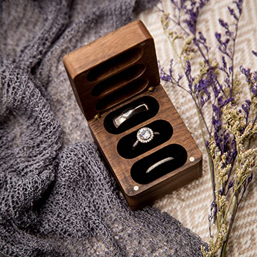 MUUJEE Pinky Promise 3 Slot Ring Box - Engraved Triple Wooden Ring Case Box for Wedding Ceremony Ring Bearer Box -Birthday Gift Ideas