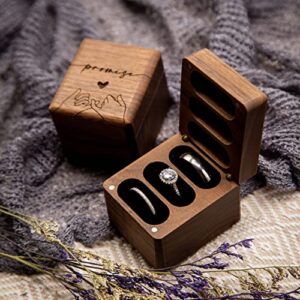 MUUJEE Pinky Promise 3 Slot Ring Box - Engraved Triple Wooden Ring Case Box for Wedding Ceremony Ring Bearer Box -Birthday Gift Ideas