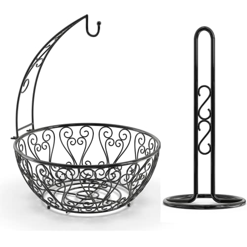 ODRAGO Fruit Basket for Kitchen with Complementry Towel Holder, Fruit Holder for Kitchen Countertop, Decorative Vegetable Baskets for Kitchen, Bronze Fruit Basket with Banana Hanger