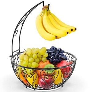 ODRAGO Fruit Basket for Kitchen with Complementry Towel Holder, Fruit Holder for Kitchen Countertop, Decorative Vegetable Baskets for Kitchen, Bronze Fruit Basket with Banana Hanger