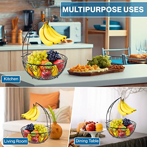 ODRAGO Fruit Basket for Kitchen with Complementry Towel Holder, Fruit Holder for Kitchen Countertop, Decorative Vegetable Baskets for Kitchen, Bronze Fruit Basket with Banana Hanger