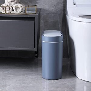 ELPHECO Bundles of Two 2.5 Gallon Waterproof Motion Sensor Small Trash Can with Lid, Slim Plastic Narrow Bedroom Garbage Can, White and Navy Blue for Kitchen and Bathroom use