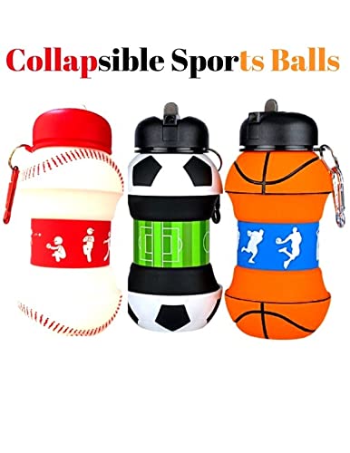 8 Ball Water Bottle - Collapsible Silicone Durable Handheld H2O Wide Mouth Black Sports Billiards Ball Container holds 19oz