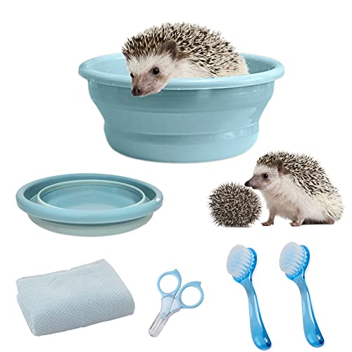 Hedgehog Supplies Hedgehog Bath Kit Plastic Foldable Hedgehog Bathtub, Hedgehog Nail Clippers, 2PCS Bathing Brush, Bath Towel, Pet Guinea Pig Bath for Small Animal