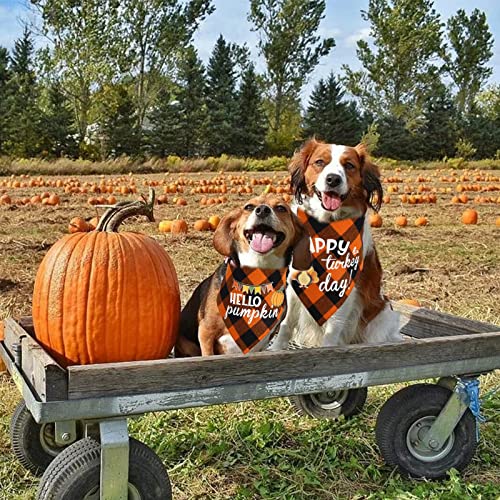 Chngeary Dog Bandana for Dogs(2 Pack),Classic Orange Plaid Style Thanksgiving Dog Bandana for Small Medium Large Dogs Accessories Triangle Dog Thanksgiving Scarf