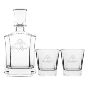 whiskey decanter fathers day crown royal gifts for men set with 2 drinking glasses | whiskey decanter set for men and women | compatible