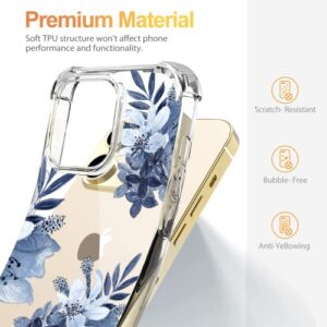 ilnehc Flower Pattern Designed for iPhone 13 Pro Max Case[with Screen Protector], Floral Clear Women Phone Case Shockproof Protective Soft TPU Bumper Cover 6.7 Inch 2021