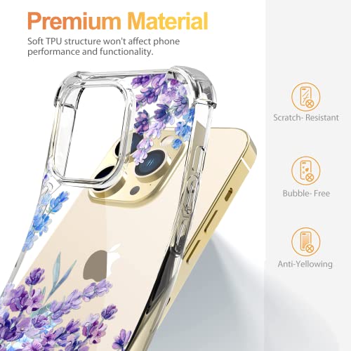 ilnehc Flower Pattern Designed for iPhone 13 Pro Max Case[with Screen Protector], Floral Clear Women Phone Case Shockproof Protective Soft TPU Bumper Cover 6.7 Inch 2021(Lavender/Purple)