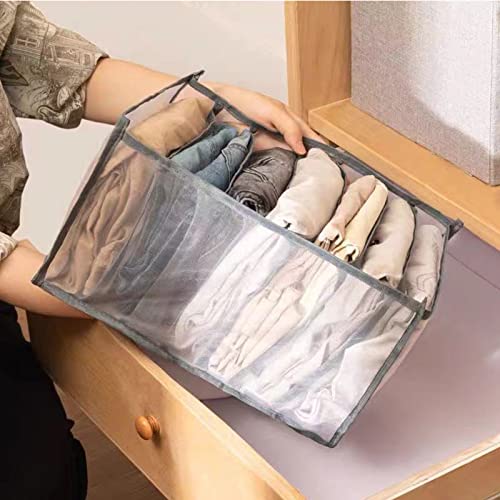 SALOMOCA 3 Set Cloth Drawer Organizer Nylon Fabric Foldable Storage Box Closet Compartment Dividers Clothes Collapsible Organization for Tshirt Jeans Pants(Grey, 7/9 Cells)