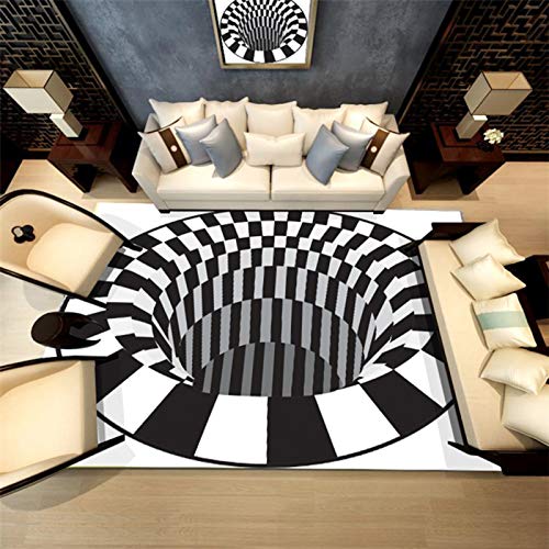 3D Vortex Optical Illusion Rug, Realistic Door Mat Geometric Spiral Grid Print Spatial Round Non Slip Floor Mat Carpet Anti-Fatigue Area Rugs for Living Room, Entrance, Lounge - 40 * 60cm 1